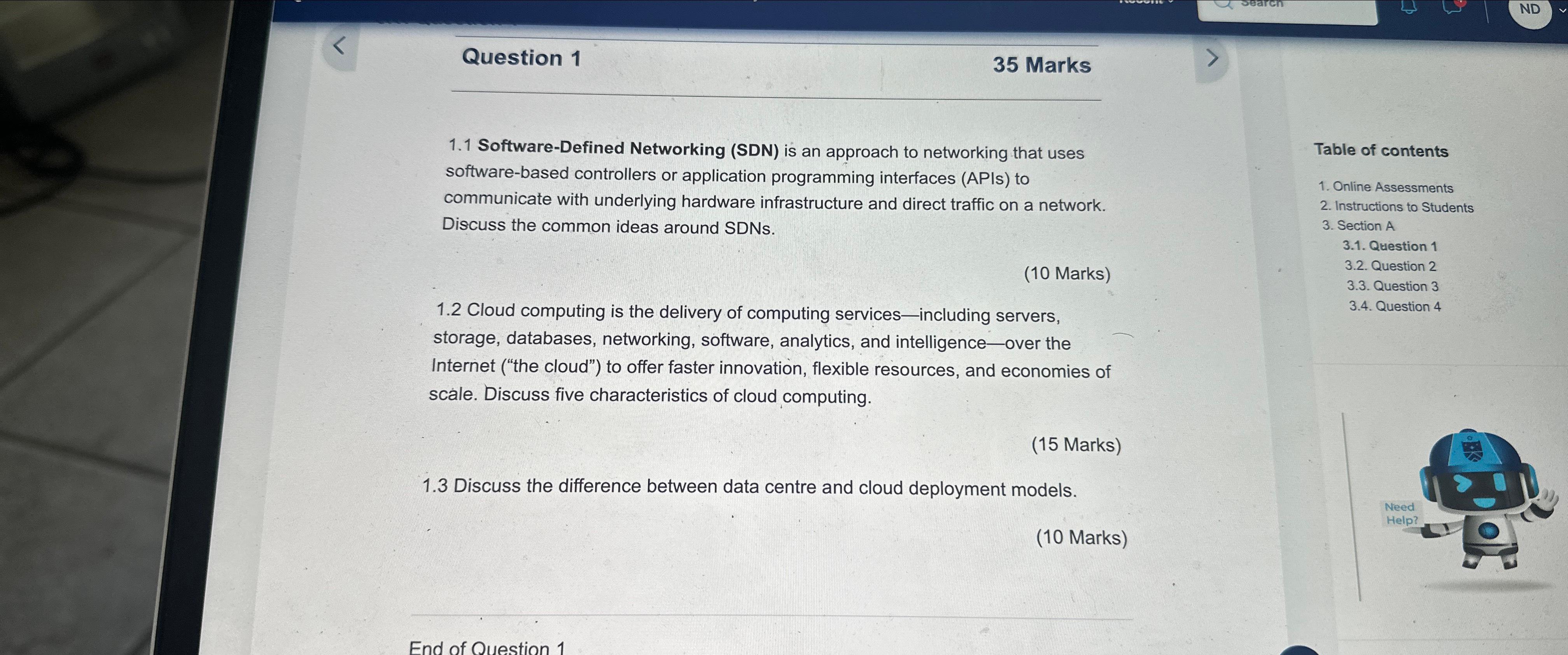 Solved Question 135 ﻿Marks1.1 ﻿Software-Defined Networking | Chegg.com