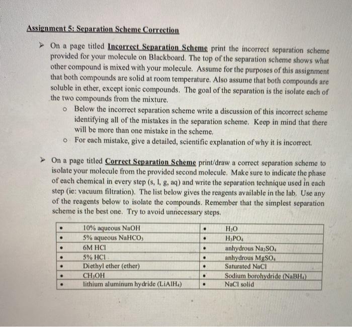 Solved Assignment 5: Separation Scheme Correction > On a | Chegg.com