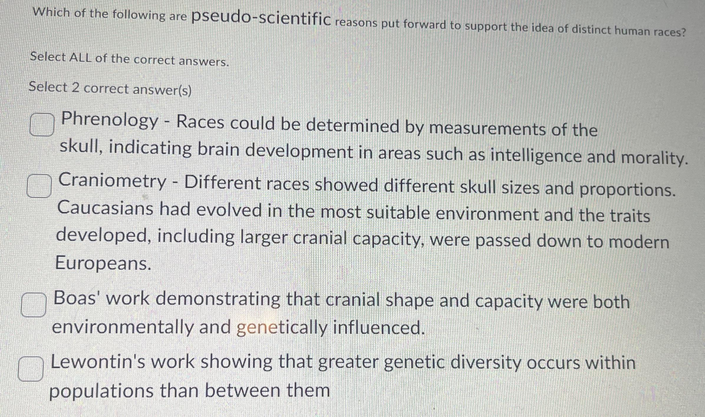 Solved Which of the following are pseudo-scientific reasons | Chegg.com