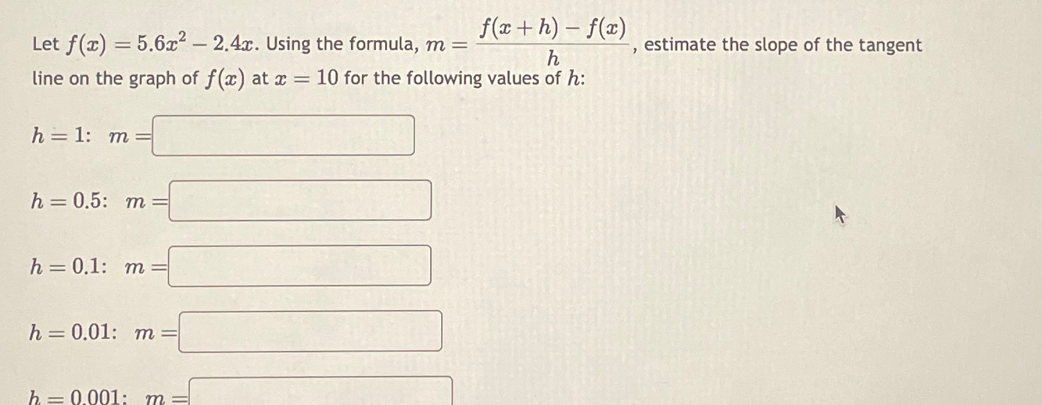 Solved Let f(x)=5.6x2-2.4x. ﻿Using the formula, | Chegg.com