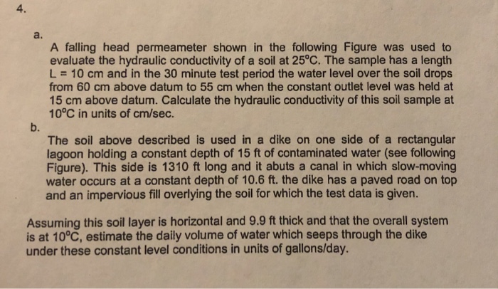 Solved A falling head permeameter shown in the following | Chegg.com