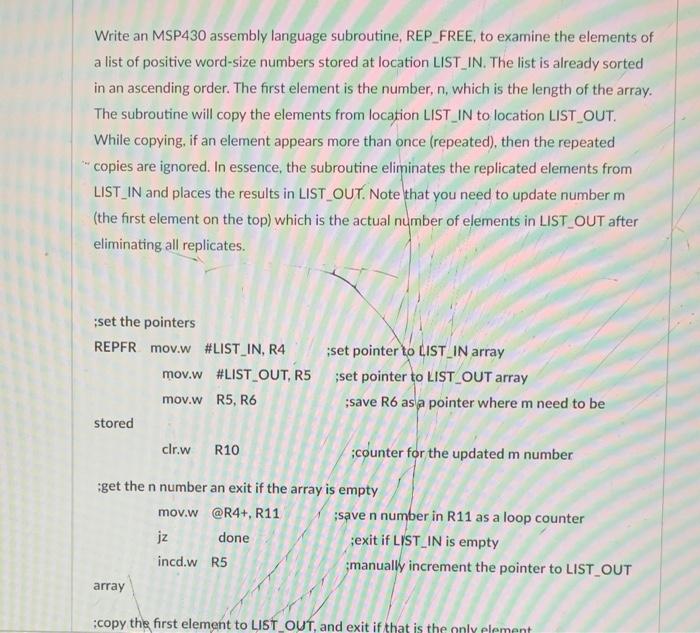 Solved Write an MSP430 assembly language subroutine, | Chegg.com