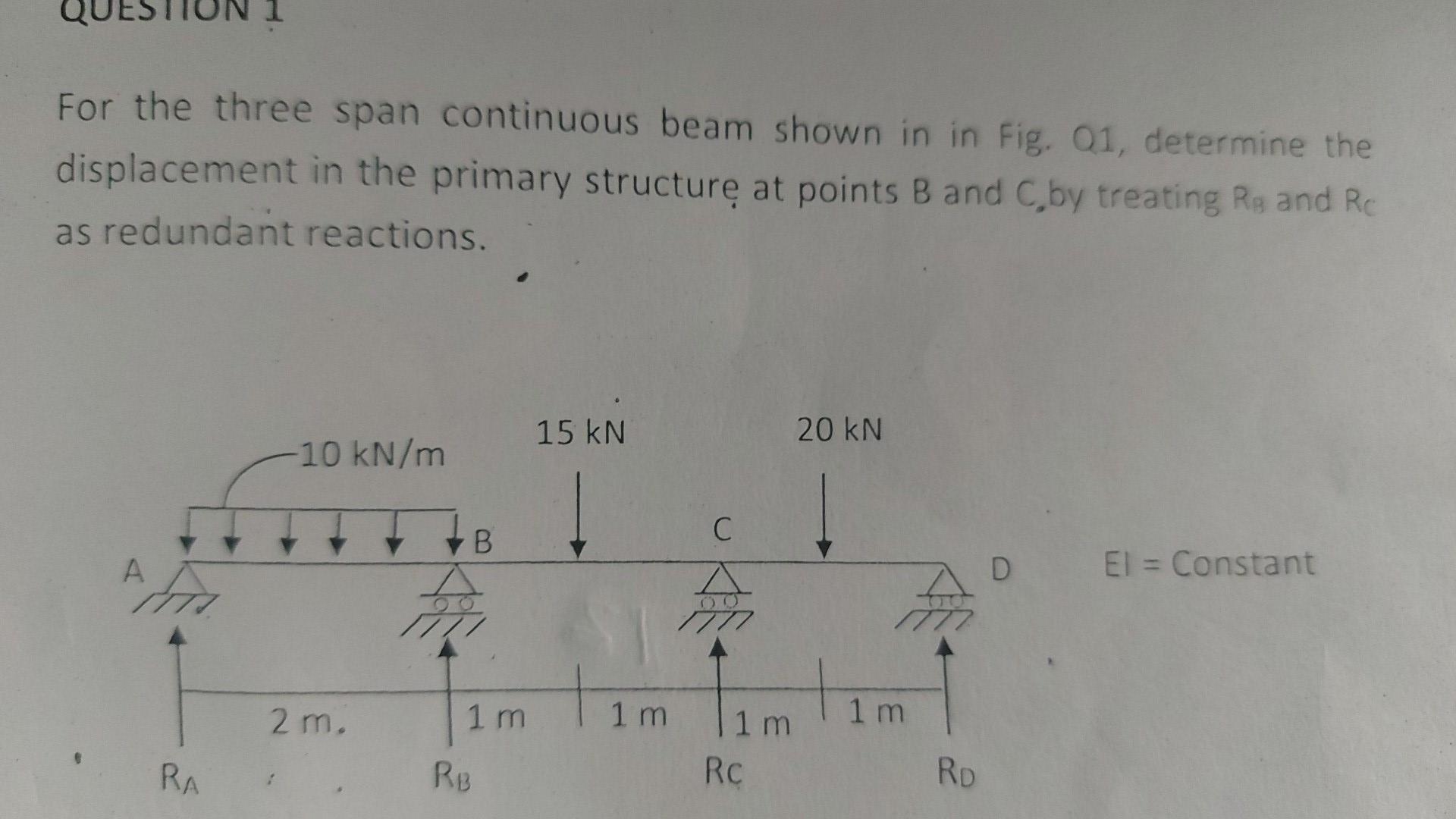 Solved For the three span continuous beam shown in in Fig. | Chegg.com