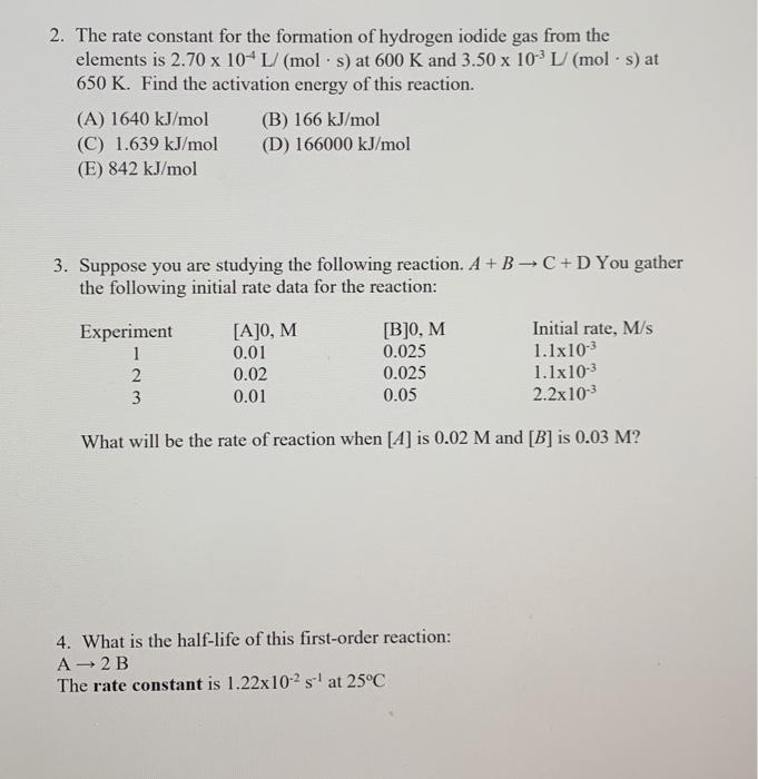 Solved 1. The initial-rate data in the table above were | Chegg.com