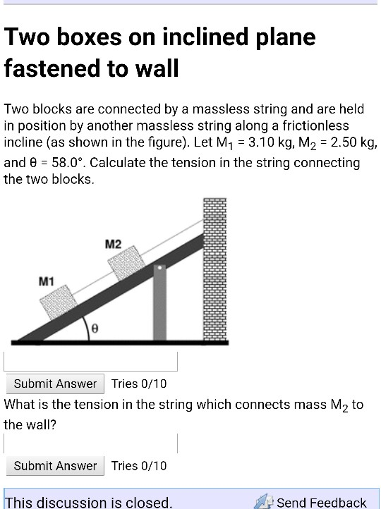 Solved Two boxes on inclined plane fastened to wall Two | Chegg.com