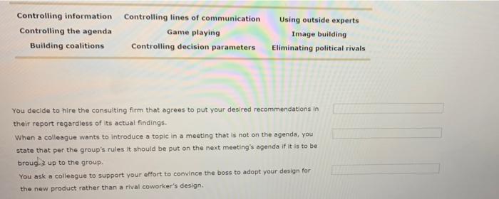 Solved Controlling information Controlling the agenda | Chegg.com