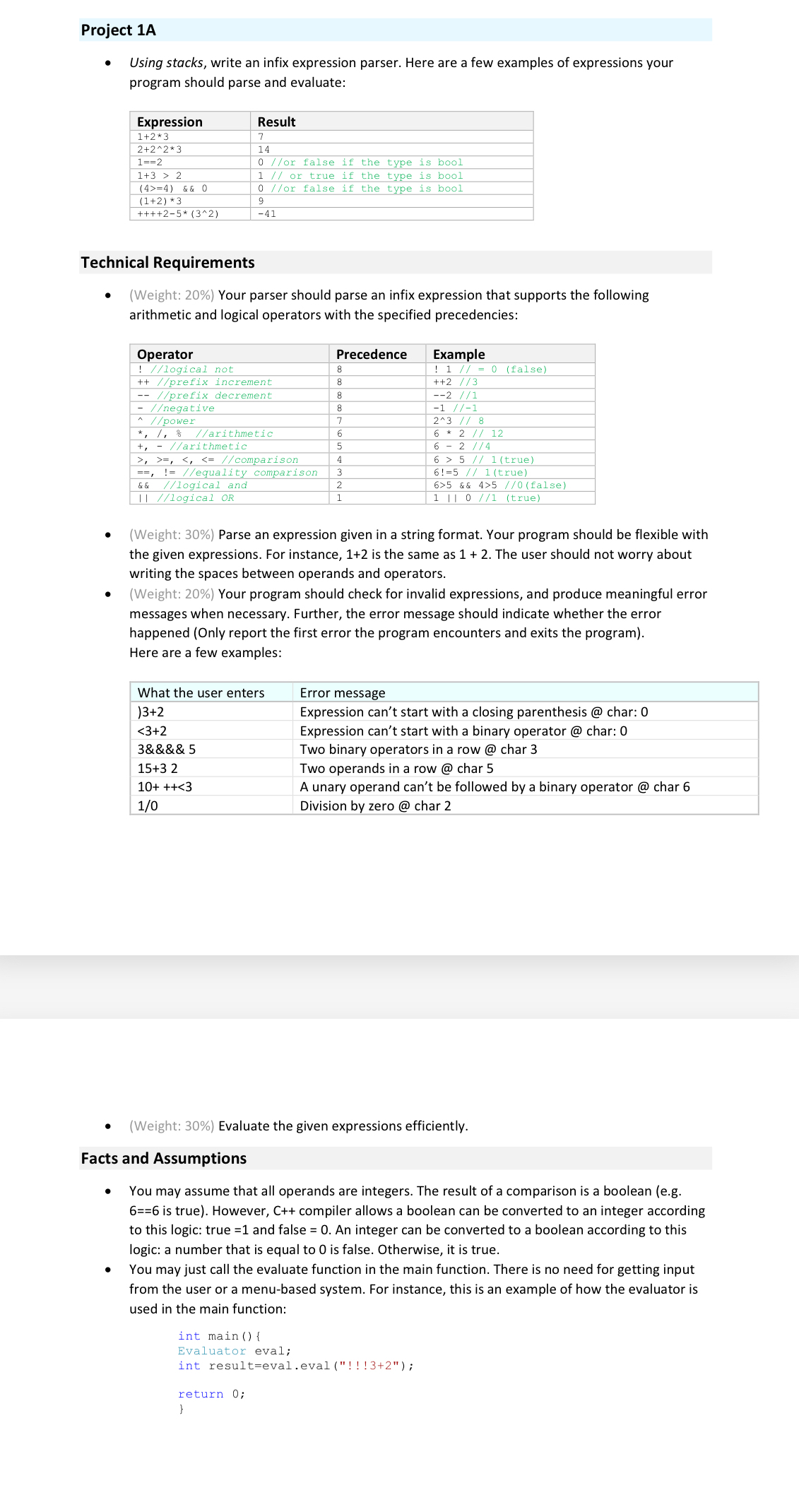 Solved Project 1AUsing stacks, write an infix expression | Chegg.com