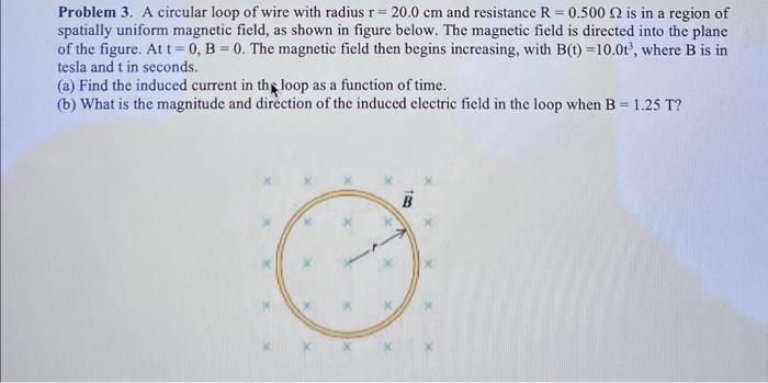 Solved Problem 3. A circular loop of wire with radius r=20.0 | Chegg.com