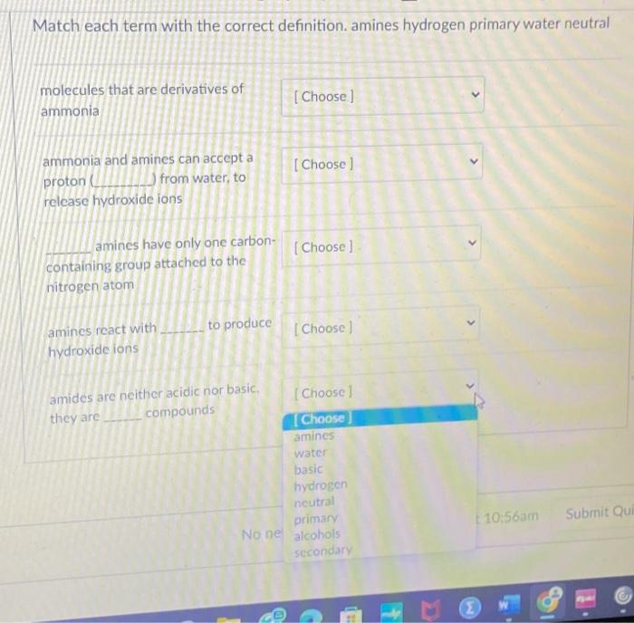 Solved Match each term with the correct definition. amines | Chegg.com