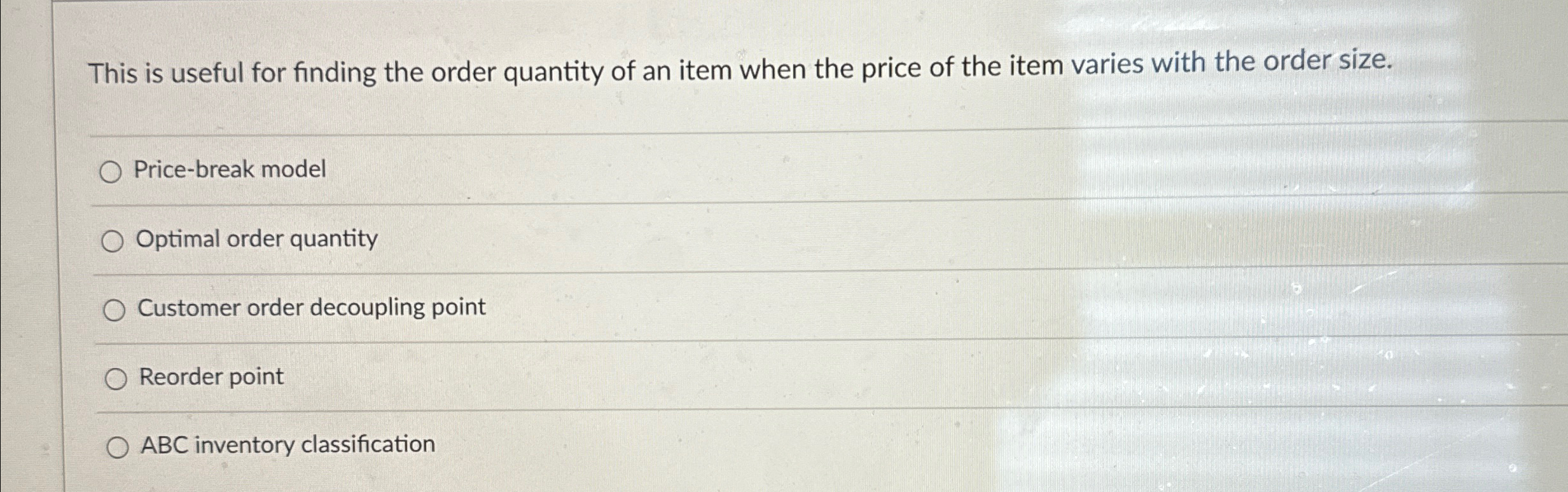 Solved This is useful for finding the order quantity of an | Chegg.com