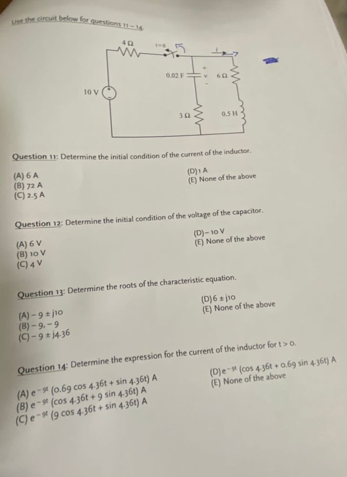 Solved Use the circuit below for questions 11-14Question 11: | Chegg.com