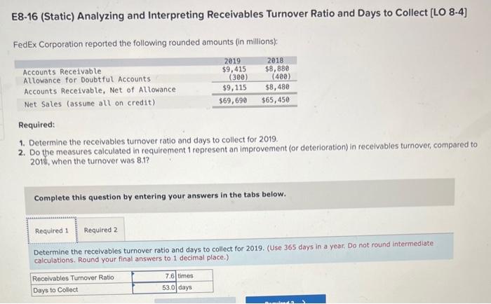 Solved E8-16 (Static) Analyzing and Interpreting Receivables | Chegg.com