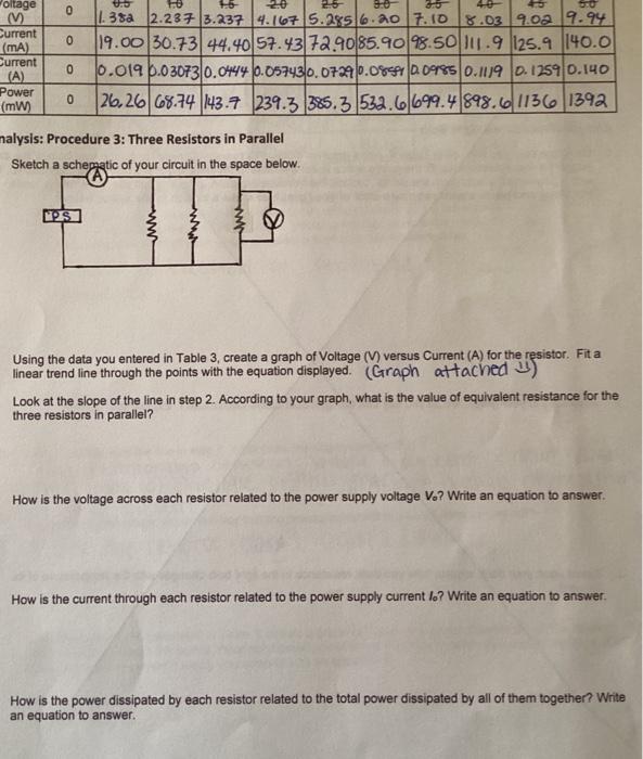 Solved nalysis: Procedure 3: Three Resistors in Parallel | Chegg.com