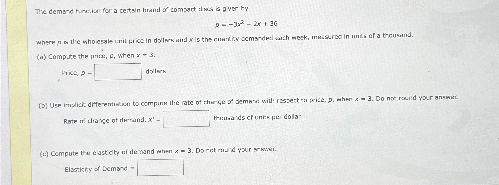 Solved The demand function for a certain brand of compact | Chegg.com