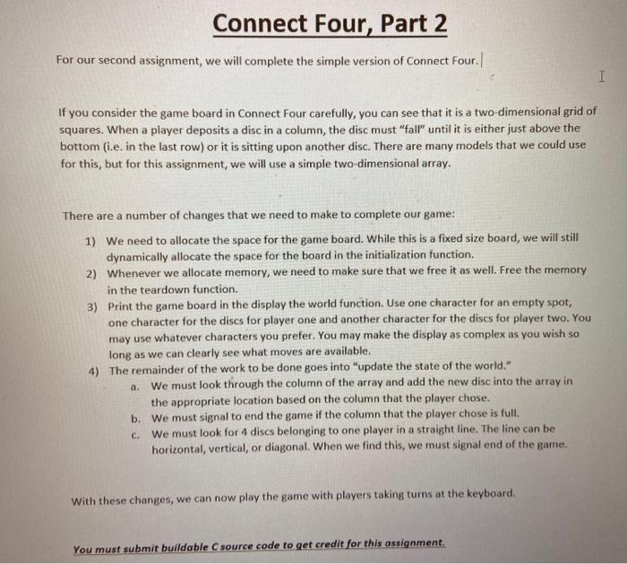 Solved Connect Four, Part 2 For our second assignment, we | Chegg.com