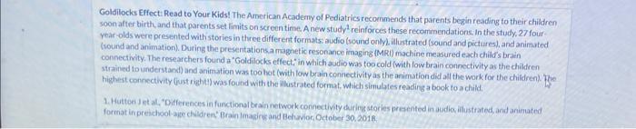 Goldilocks Effect: Read to Your Kids! The American | Chegg.com