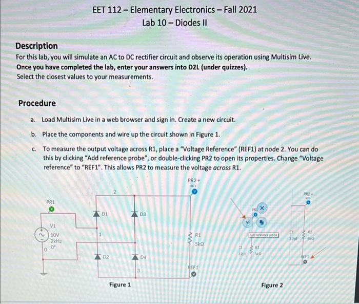 Solved EET 112 - Elementary Electronics - Fall 2021 Lab 10 - | Chegg.com
