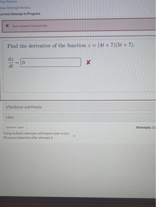 Solved lew Policies how Attempt History Current Attempt in | Chegg.com