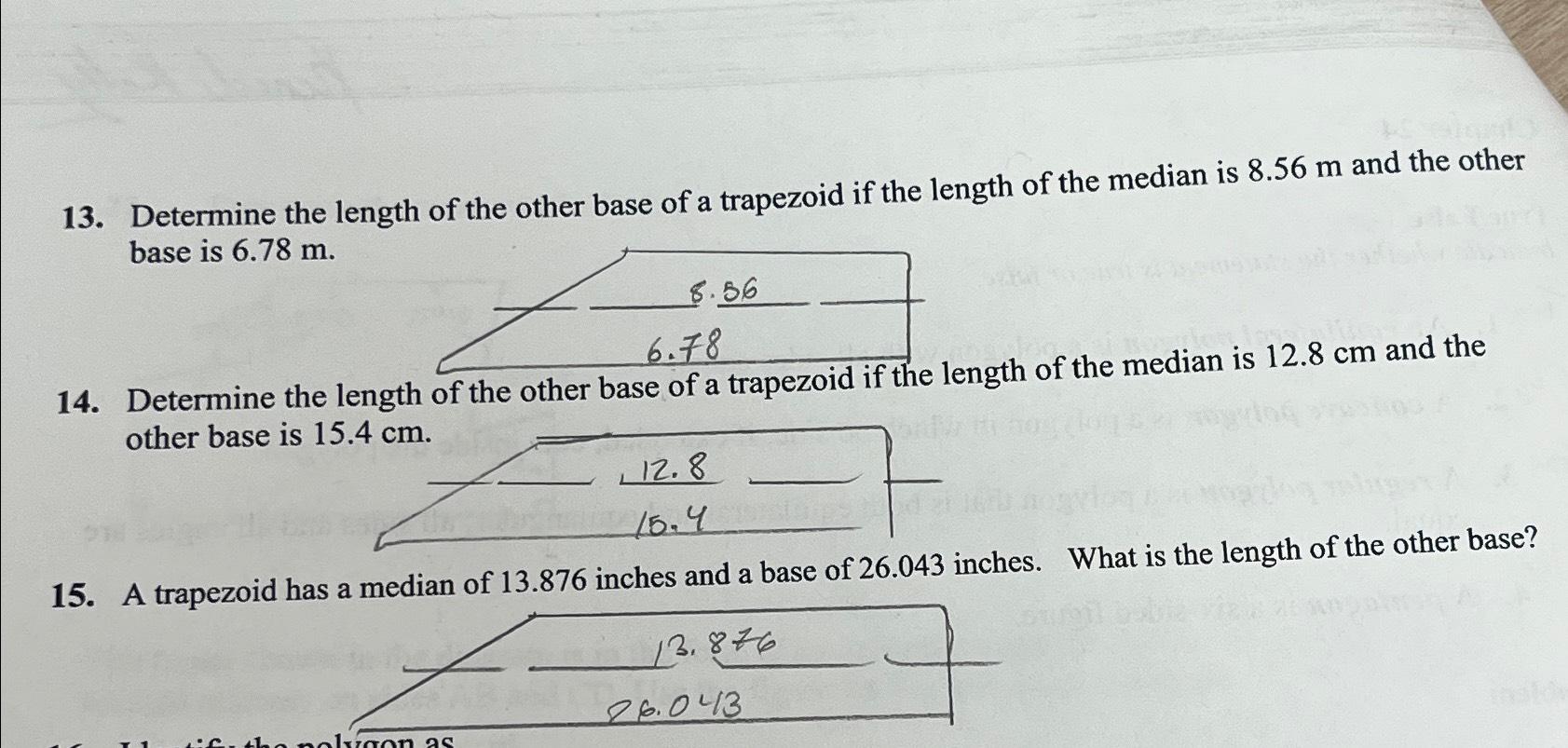 Solved Determine the length of the other base of a trapezoid | Chegg.com