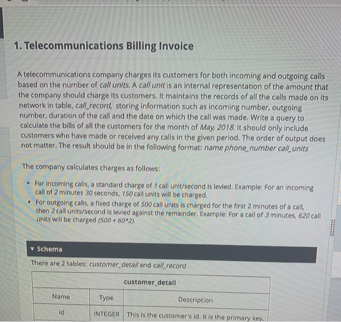 1. Telecommunications Billing Invoice A | Chegg.com