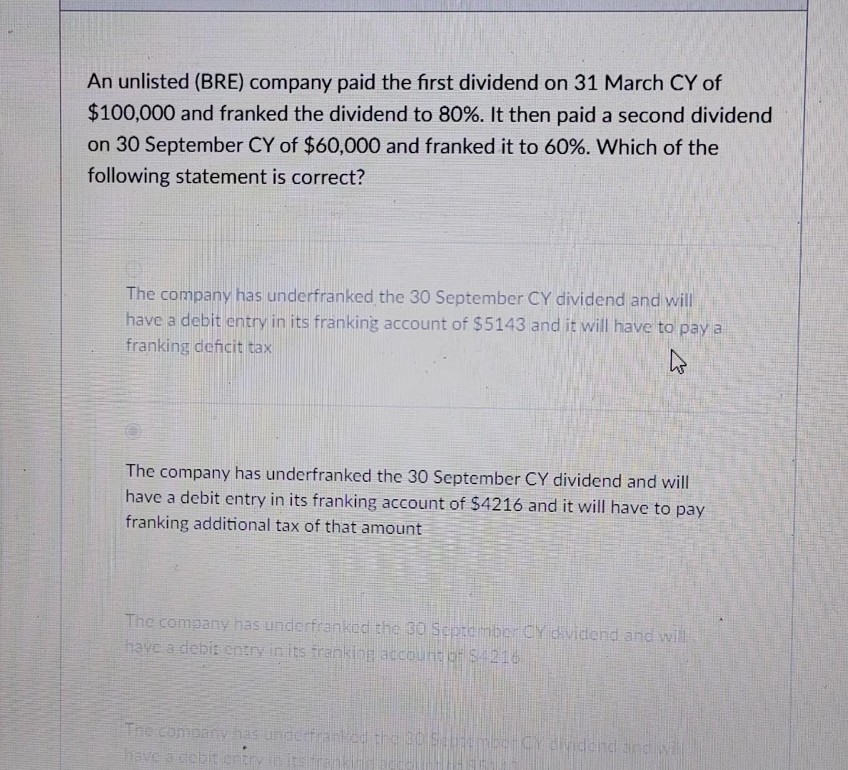 Solved An unlisted (BRE) company paid the first dividend on | Chegg.com
