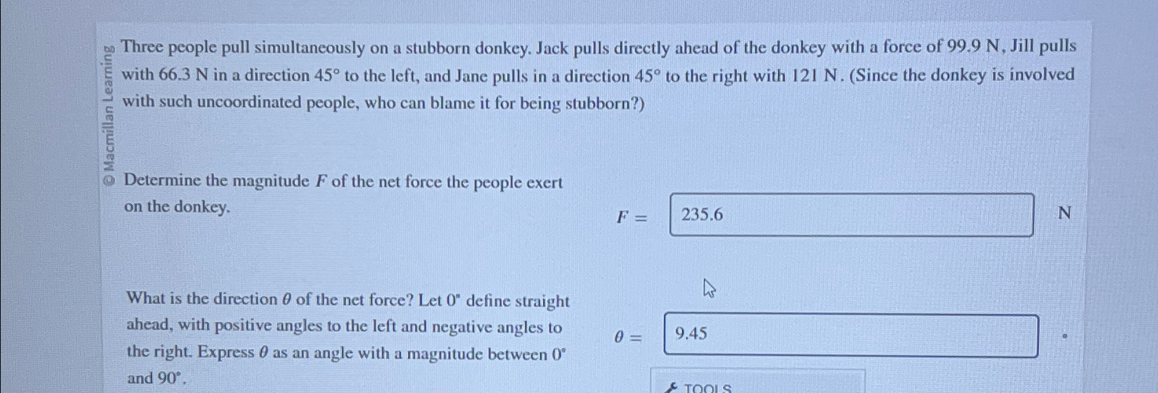 Solved Three people pull simultaneously on a stubborn | Chegg.com