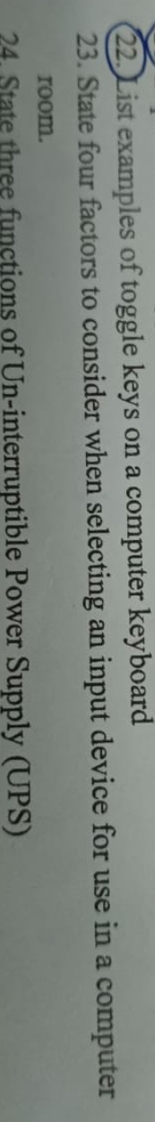 Solved List examples of toggle keys on a computer keyboard | Chegg.com