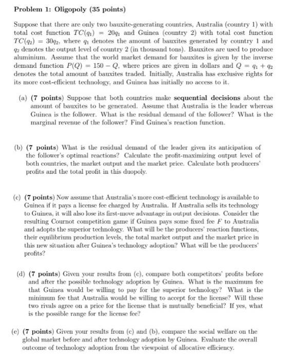 Solved Problem 1: Oligopoly (35 points) Suppose that there | Chegg.com