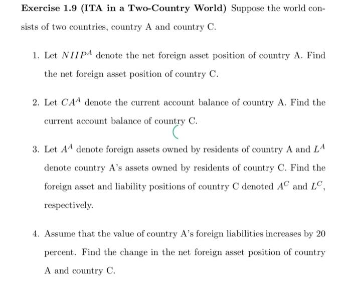 Exercise 1.9 (ITA in a Two-Country World) Suppose the | Chegg.com