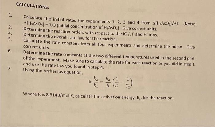 CALCULATIONS: 1. Calculate the initial rates for | Chegg.com