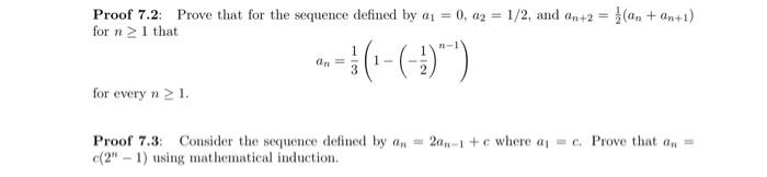 Solved Proof 7.2: Prove that for the sequence defined by | Chegg.com