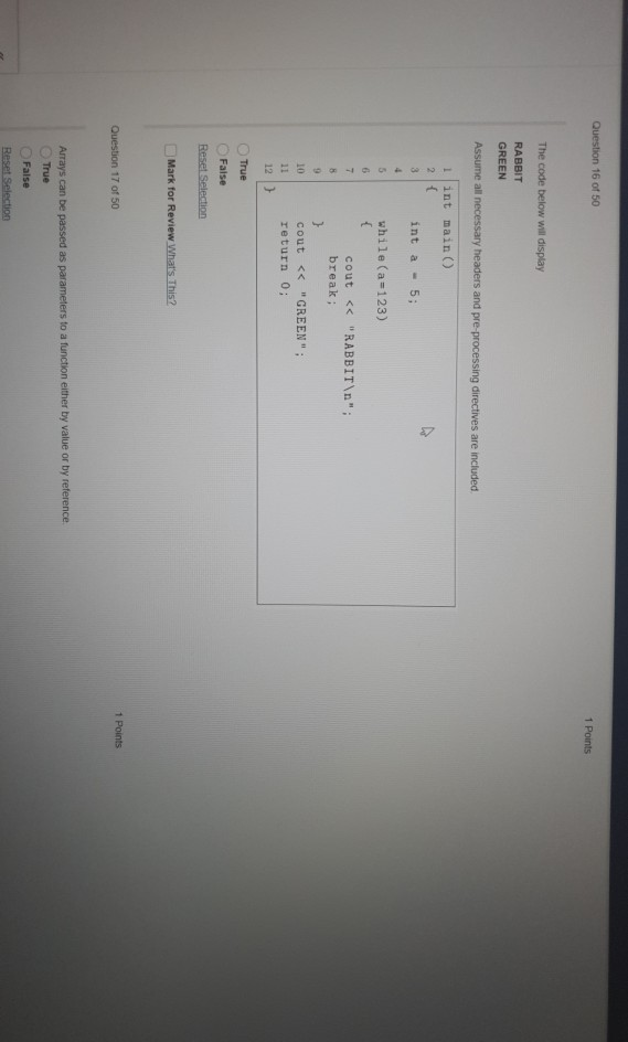 Solved Question 16 of 50 1 Points The code below will | Chegg.com