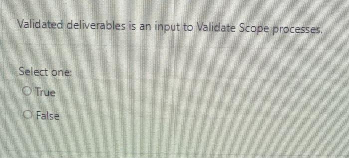 Solved Validated deliverables is an input to Validate Scope | Chegg.com