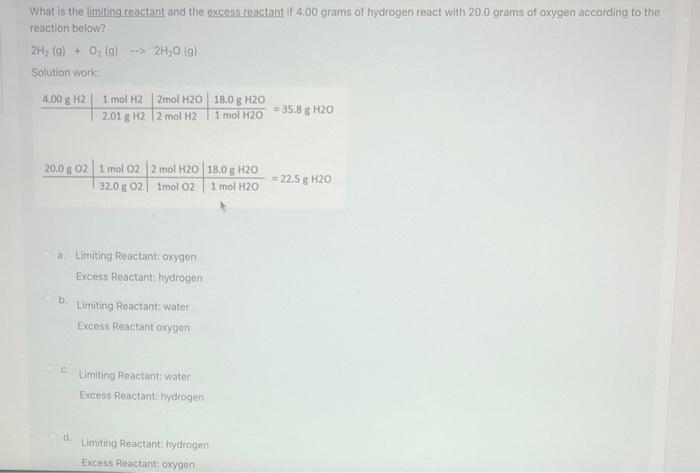 Solved What is the limiting reactant and the excess reactant | Chegg.com