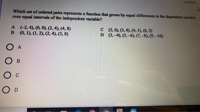 Solved 2 points Which set of ordered pairs represents a | Chegg.com