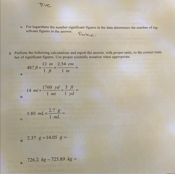 Solved c. For logarithms the number significant figures in | Chegg.com