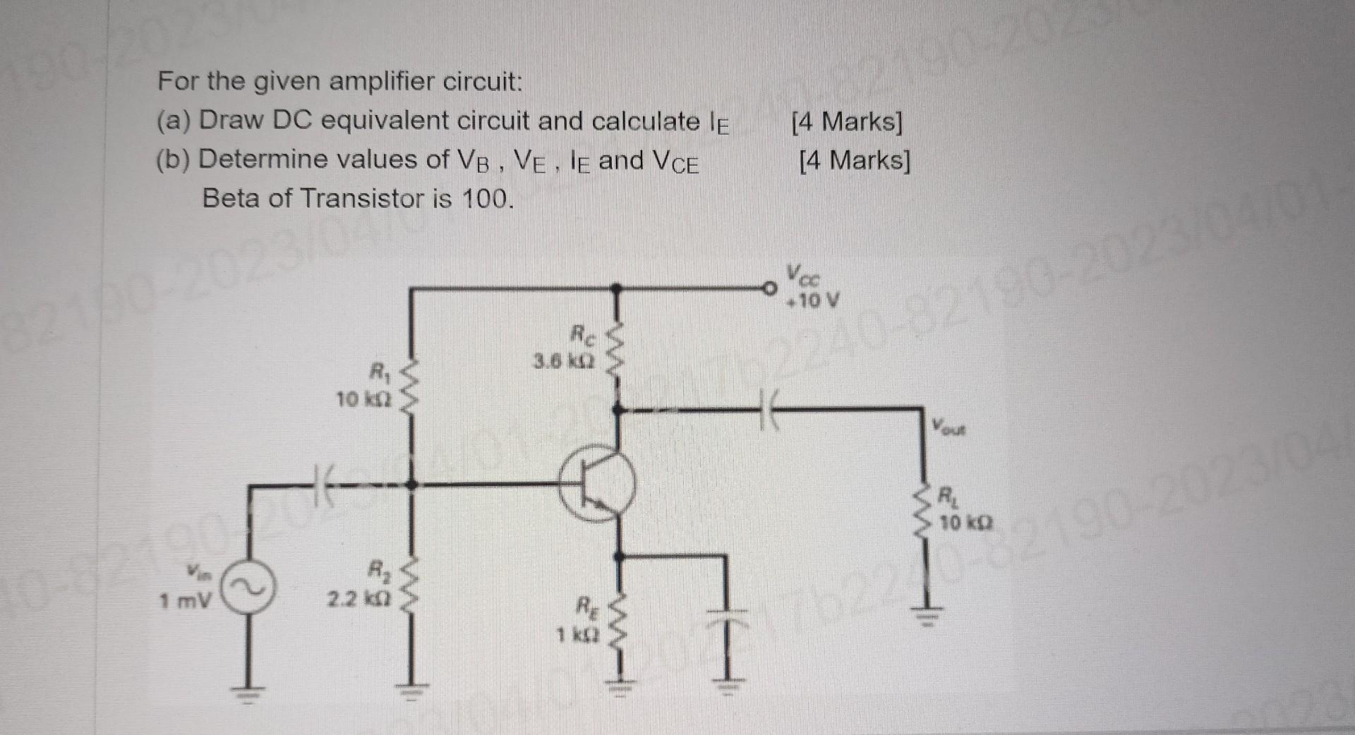 Solved For the given amplifier circuit: (a) Draw DC | Chegg.com