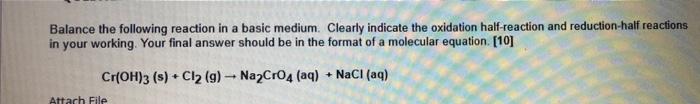 Solved Balance the following reaction in a basic medium. | Chegg.com