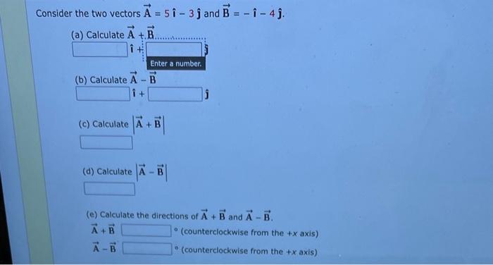 Solved onsider the two vectors A=5i^−3j^ and B=−i^−4j^. (a) | Chegg.com