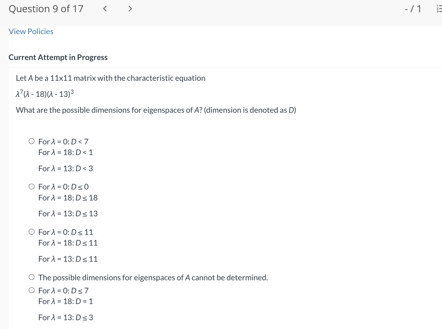 Solved Current Attempt in ProgressLet A ﻿be a 11×11 ﻿matrix | Chegg.com