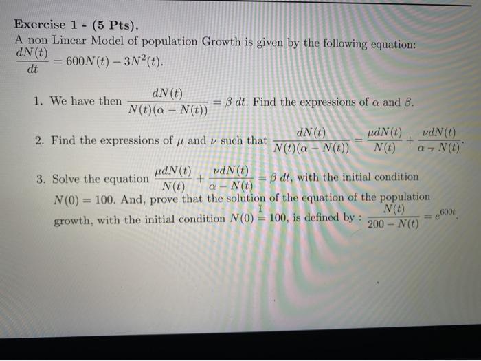 Solved Exercise 1 - (5 Pts). A non Linear Model of | Chegg.com