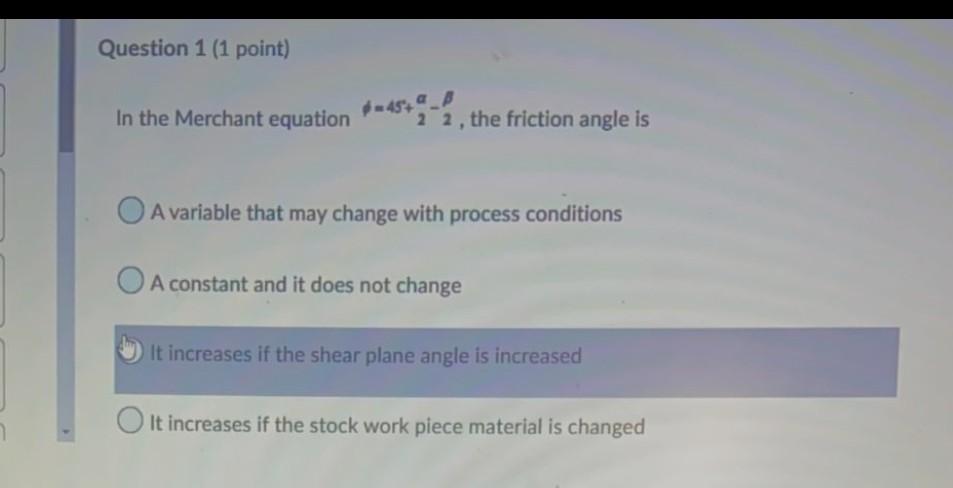 Solved Question 1 (1 point) In the Merchant equation $-45+9P | Chegg.com
