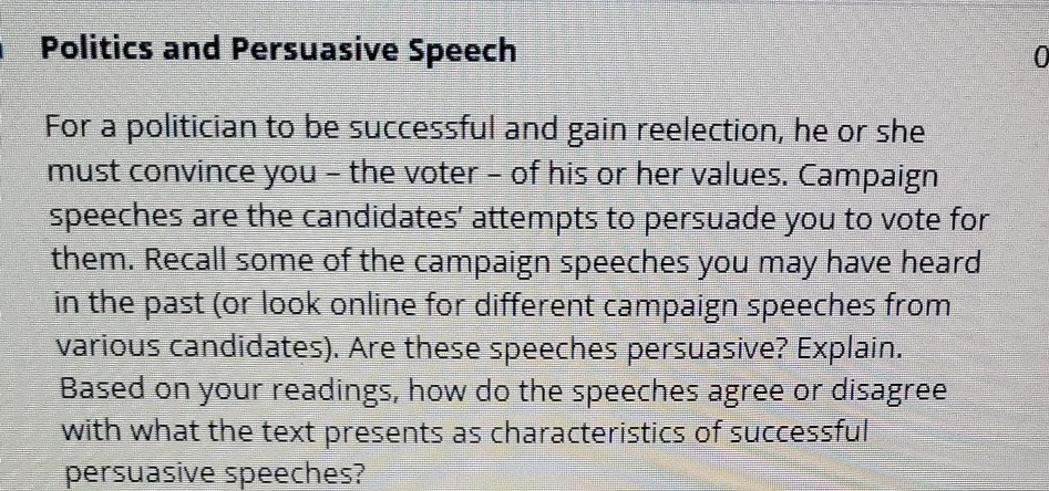 Solved Politics And Persuasive Speech For A Politician To Chegg