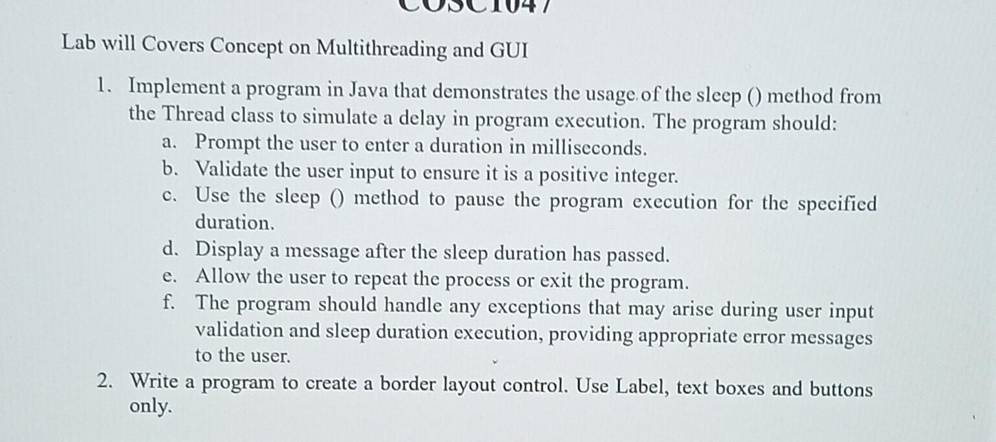 Solved ab will Covers Concept on Multithreading and GUI 1. | Chegg.com