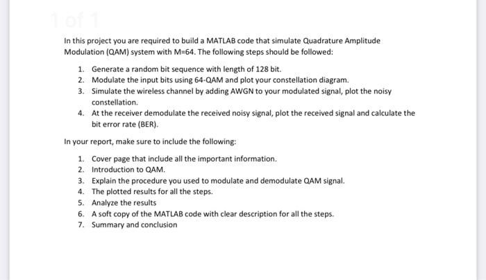 Solved In this project you are required to build a MATLAB | Chegg.com