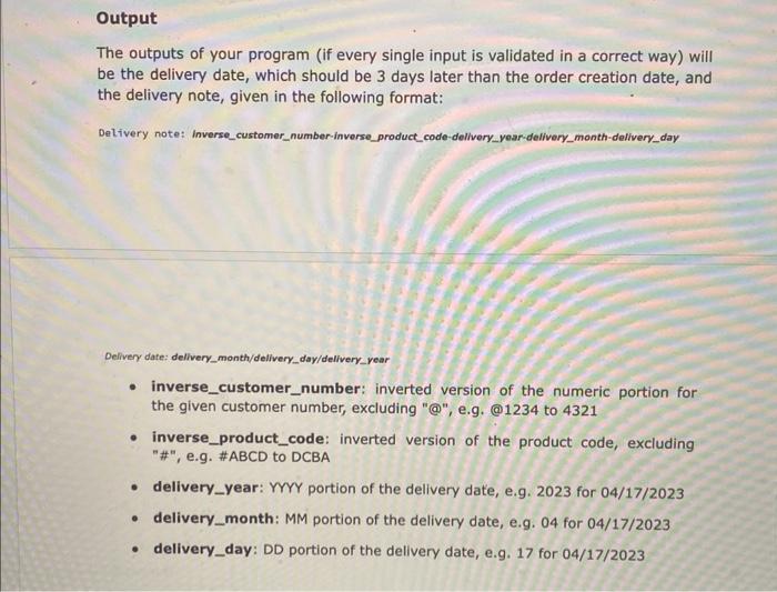 Inputs The program that you will develop needs to | Chegg.com