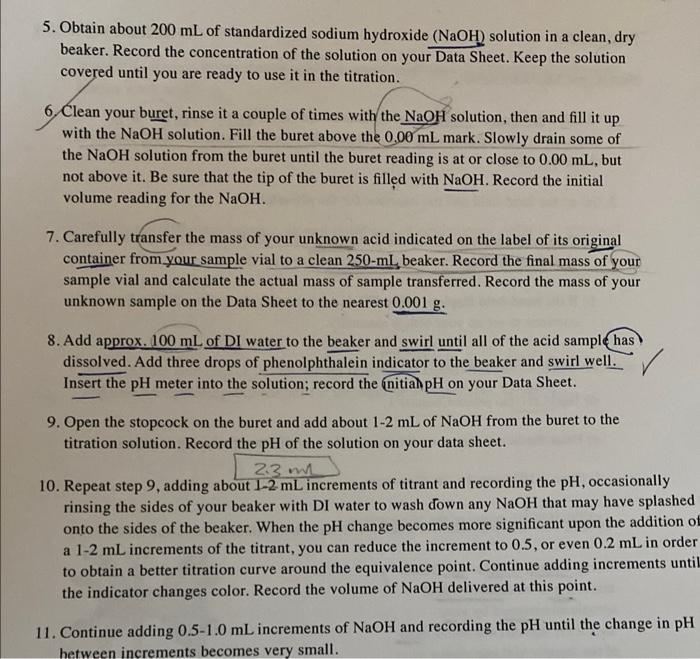 Molarity of NaOH(M) : pink CALCULATIONS 1. For each | Chegg.com