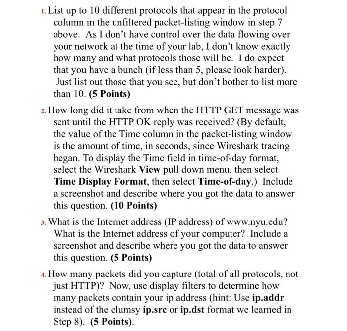 Solved 1. List up to 10 different protocols that appear in | Chegg.com