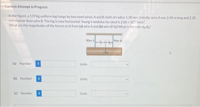 Solved In the figure, a 119 kg uniform log hangs by two | Chegg.com