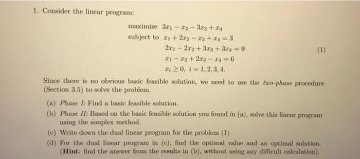 1. Consider the linear program: maximize subject to | Chegg.com